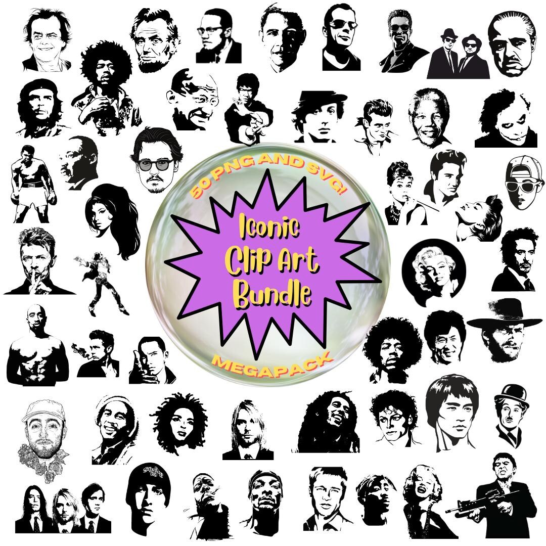 50 Iconic Celebrity Silhouette Clip Art Bundle • PNG + SVG • Hollywood ...