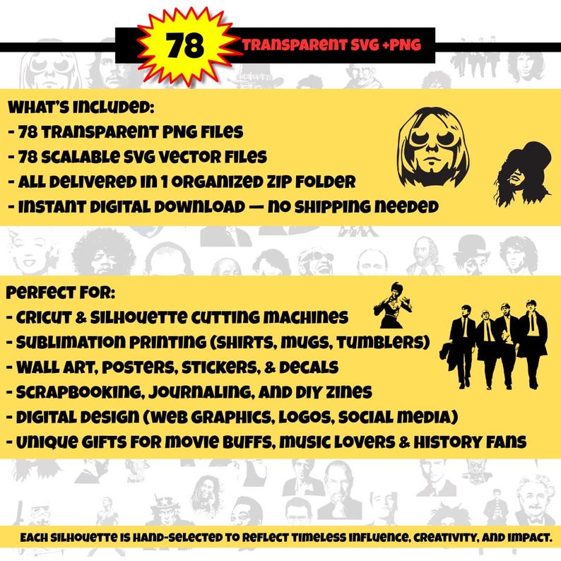78 Iconic Celebrity Silhouette Clip Art Bundle • PNG + SVG • Hollywood ...