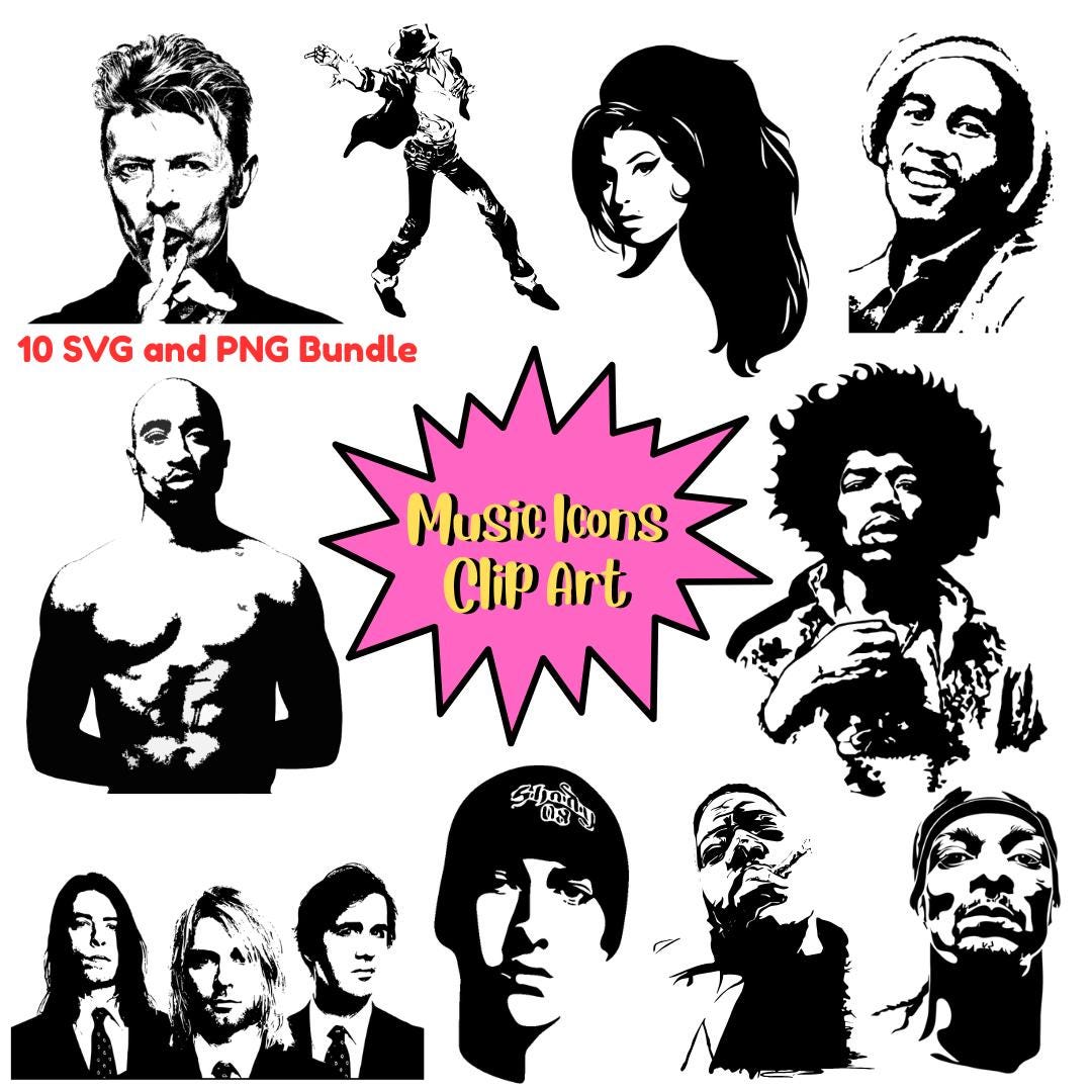 Celebrity SVG Clipart PNG | Music Icons Stencil | Sublimation Graphics ...