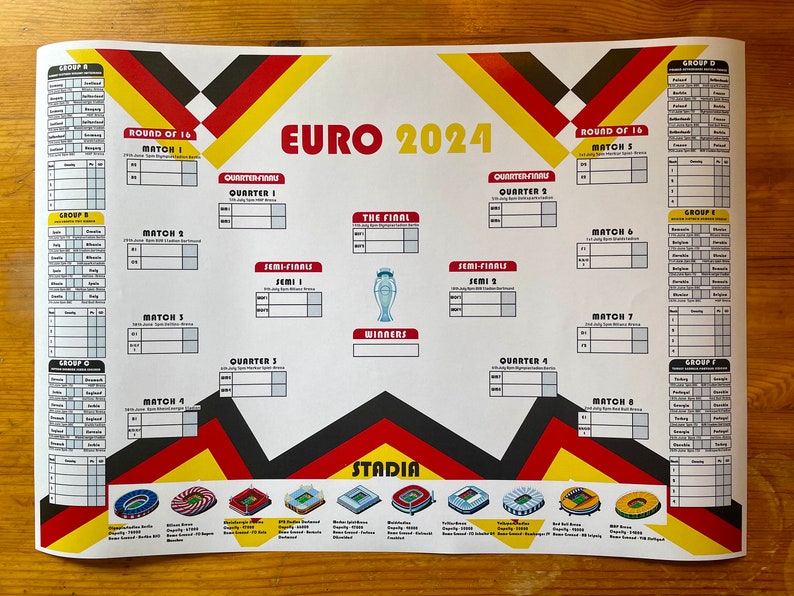 Euro 2024 Wall Chart Planner With TV Schedule Print at Home PDF ...