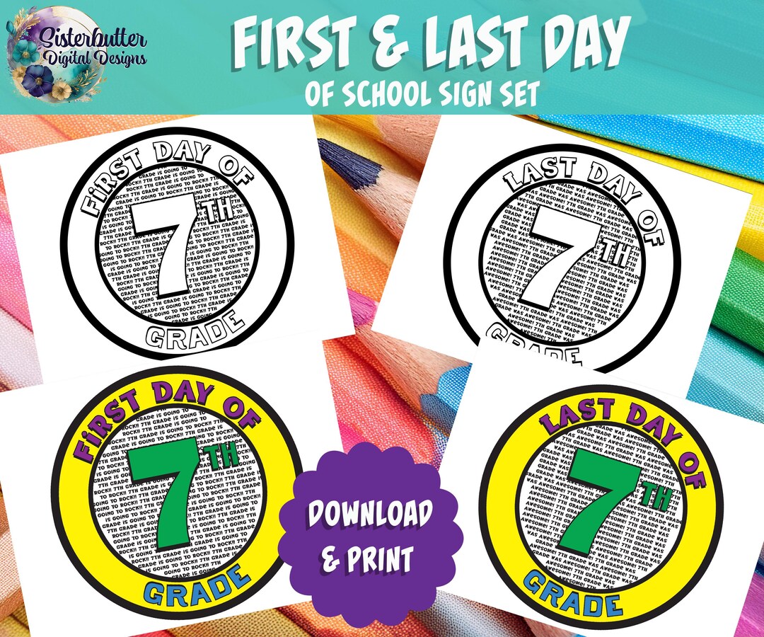 First Day of 7th Grade Sign, First Day of School Sign, Printable 7th ...