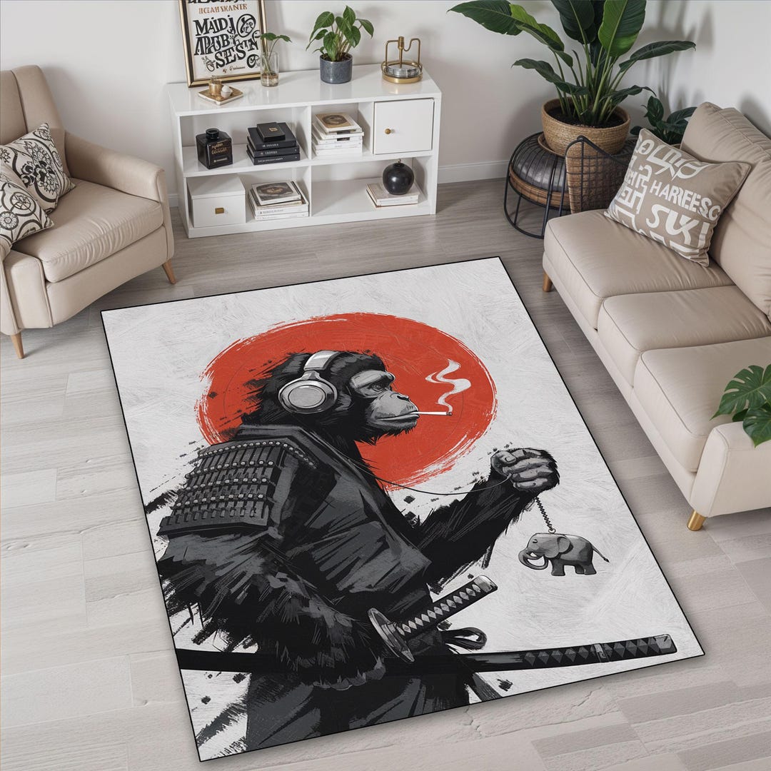 DJ Monkey Rug,japanese Samurai Monkey Rug,banksy Monkey Rug,music Rug ...