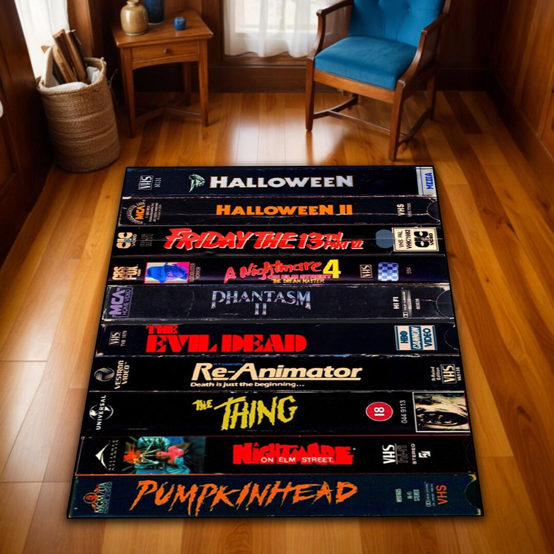 Retro Movies, VHS Films, Horror, Themed Horror, Movie Room Rug, Classic ...