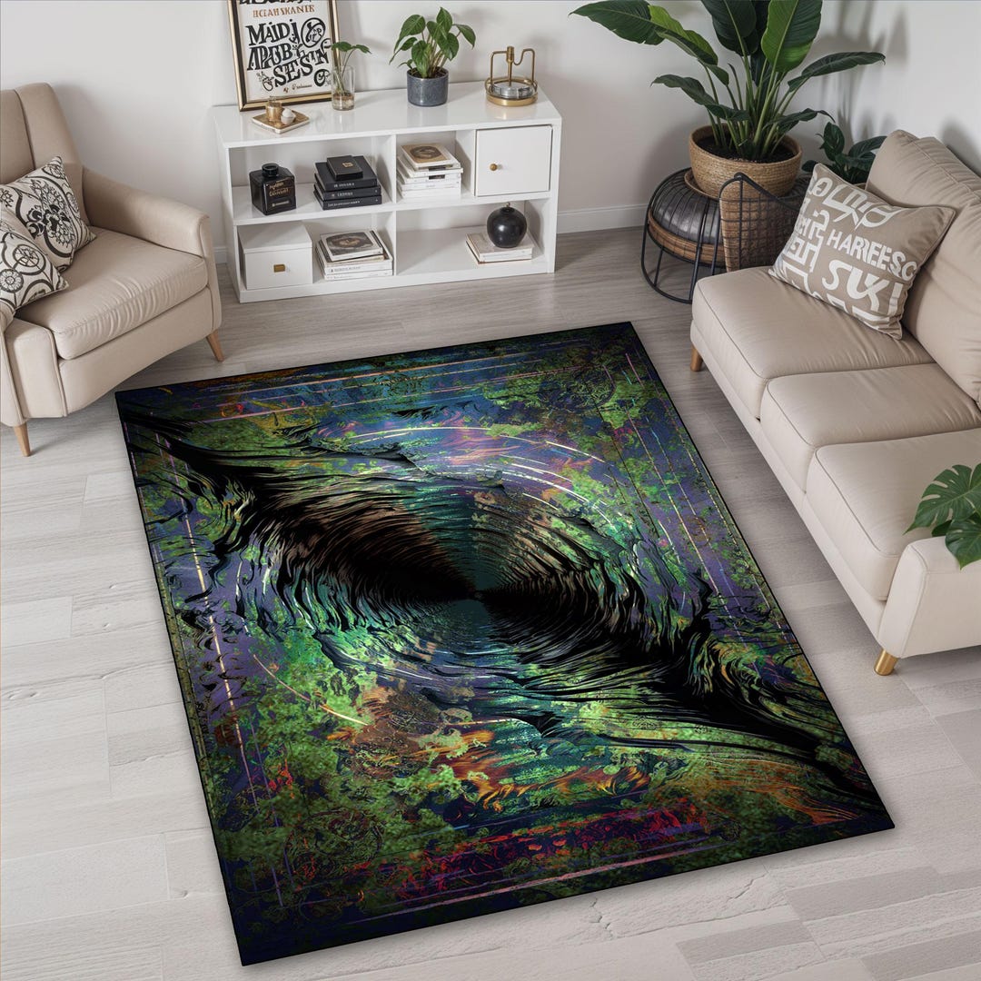 Optical Illusion Rug,forest Green 3D Rug,3d Art Rug,3d Design Deep Hole ...
