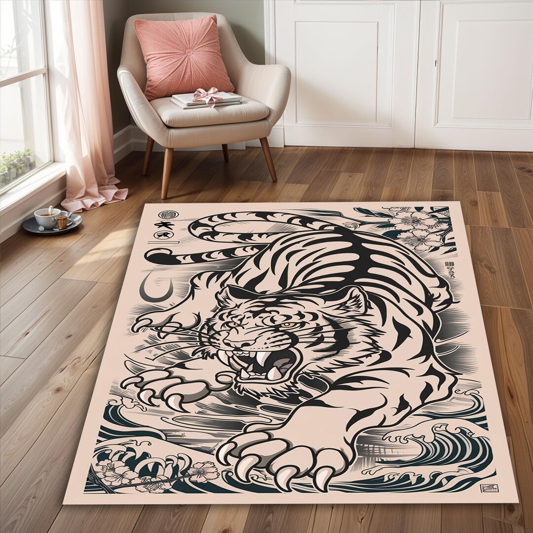 Bengal Tiger Rug, Tiger Pattern Rugs, Animal Themed Rug, Home Decor ...