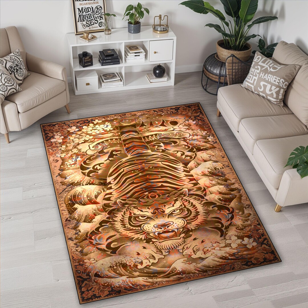 Tibetan Tiger Rug, Tiger Home Decor, Modern Area Rug, Abstract Design ...