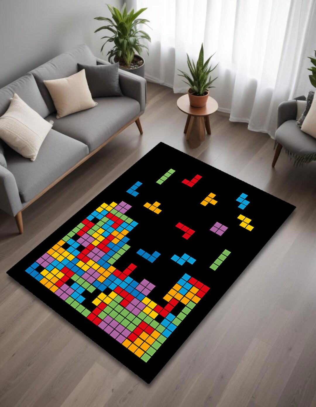Retro Gaming Decor Tetris Rug, Tetris Game Rug, Tetris Rug, Arcade Game ...