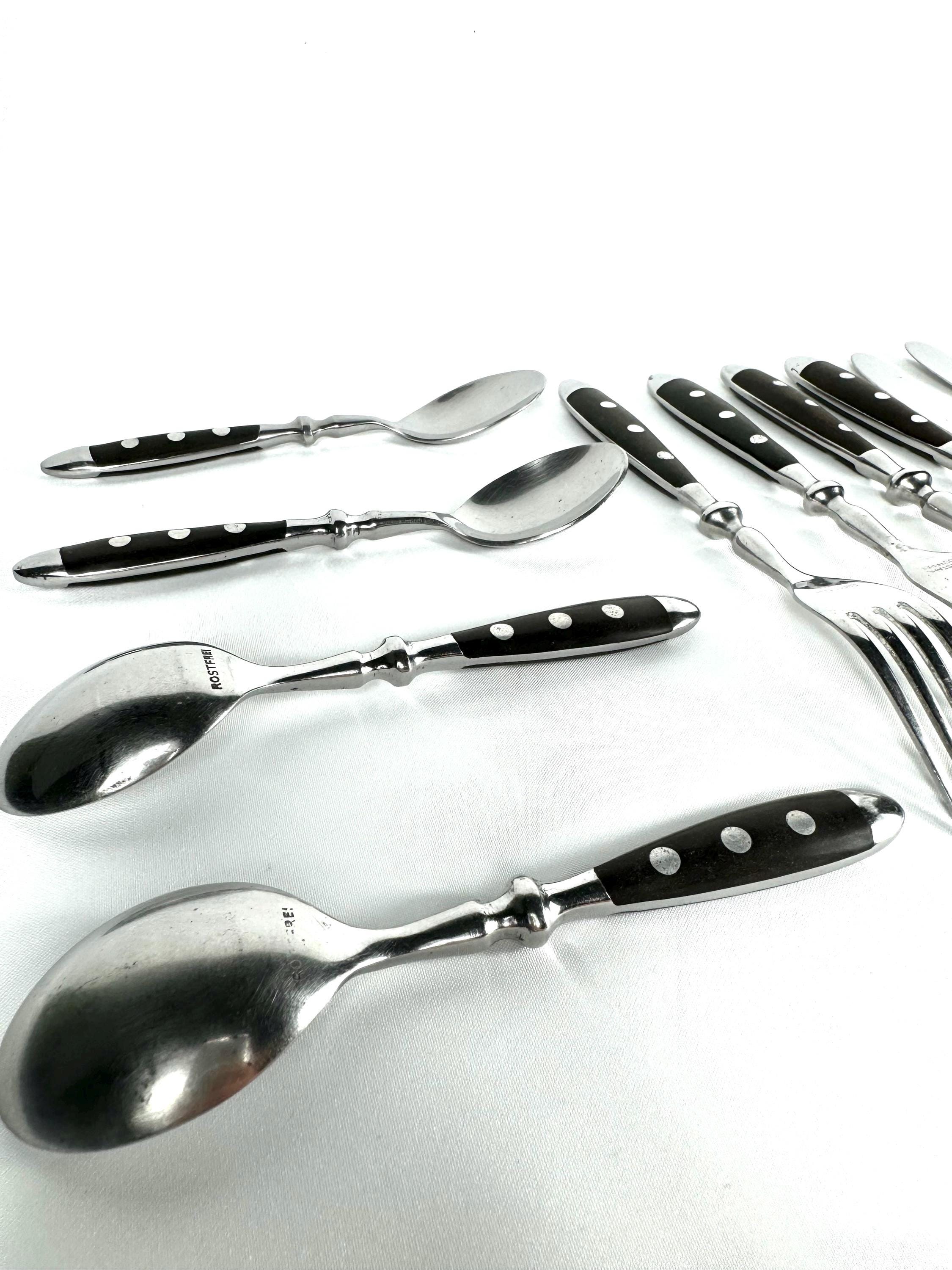 Vintage 12-piece Flatware Set Rustic Black Handle With Metal Rivets 4 ...