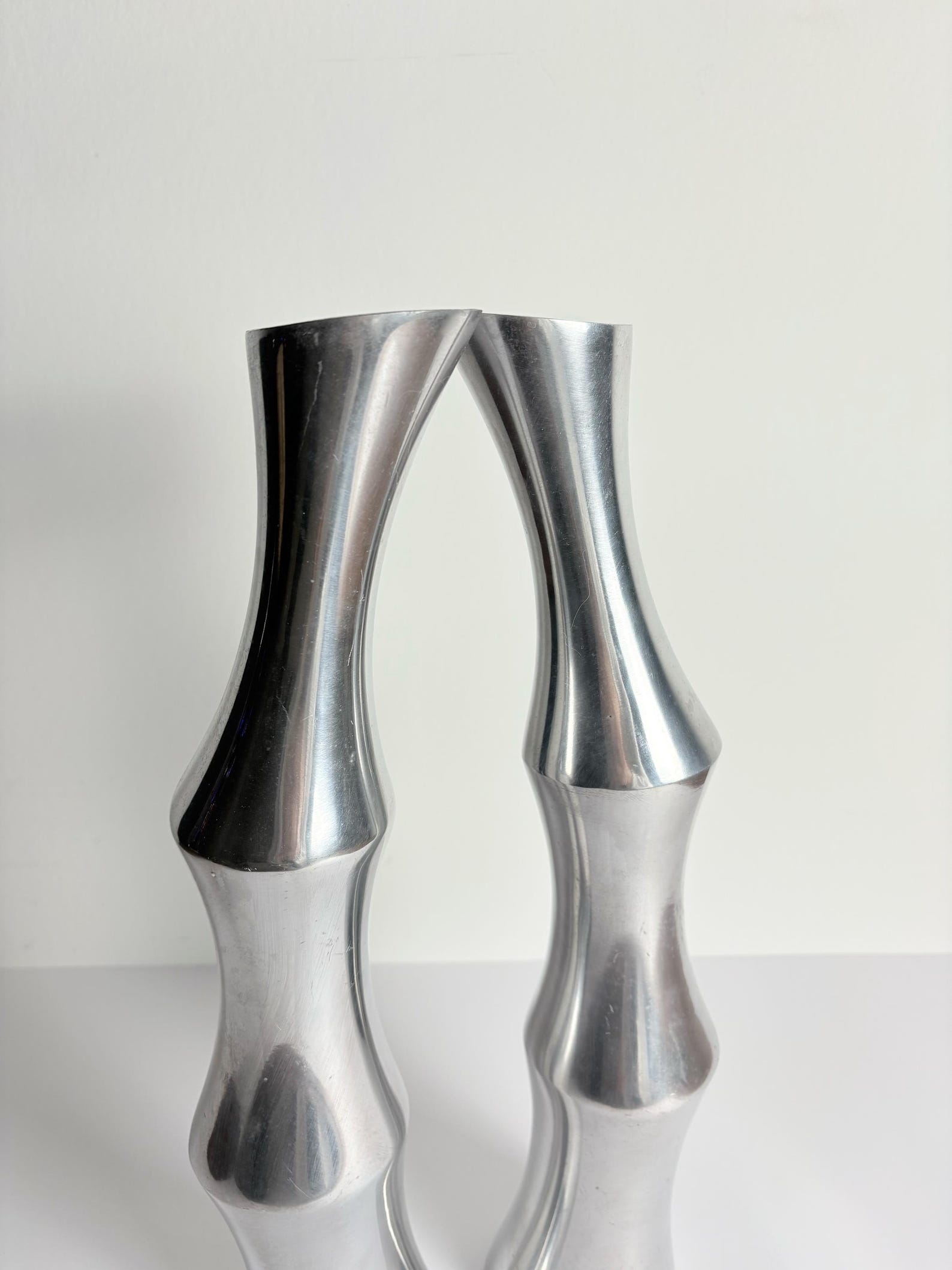 Vintage Cast Aluminum Vase Pair, Chrome Finish Sculptural Vases, 1970s ...