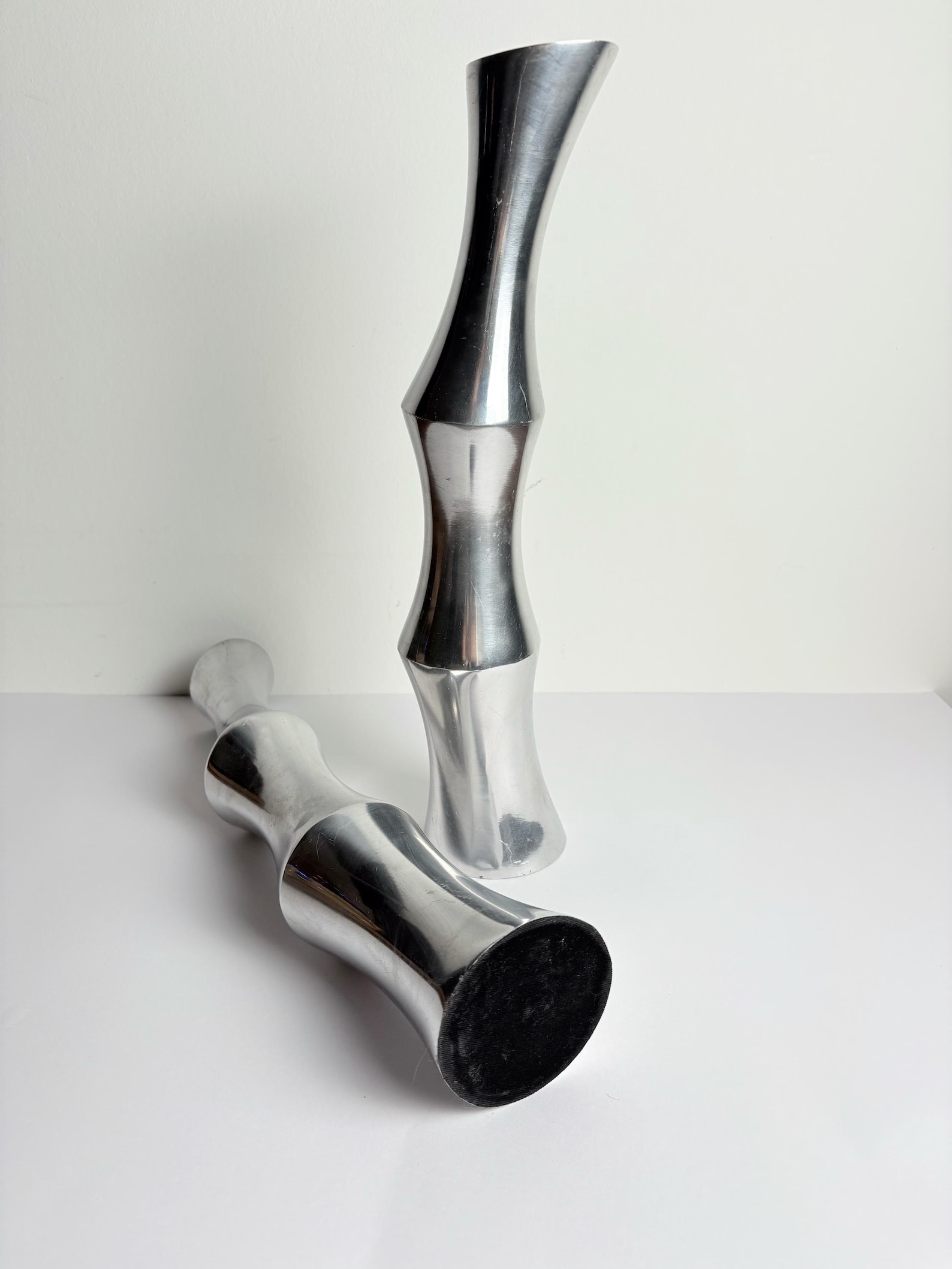 Vintage Cast Aluminum Vase Pair, Chrome Finish Sculptural Vases, 1970s ...