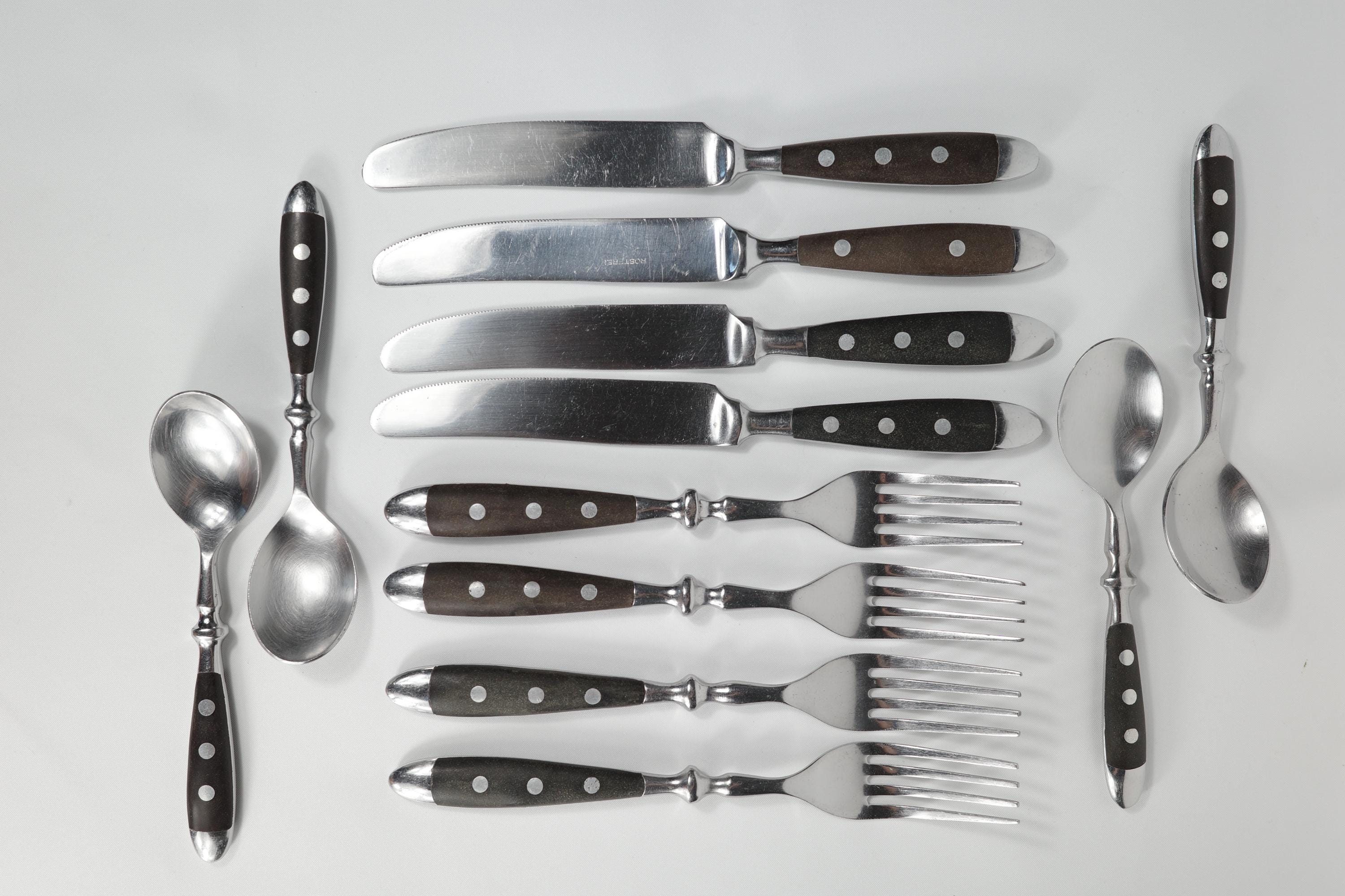 Vintage 12-piece Flatware Set Rustic Black Handle With Metal Rivets 4 ...