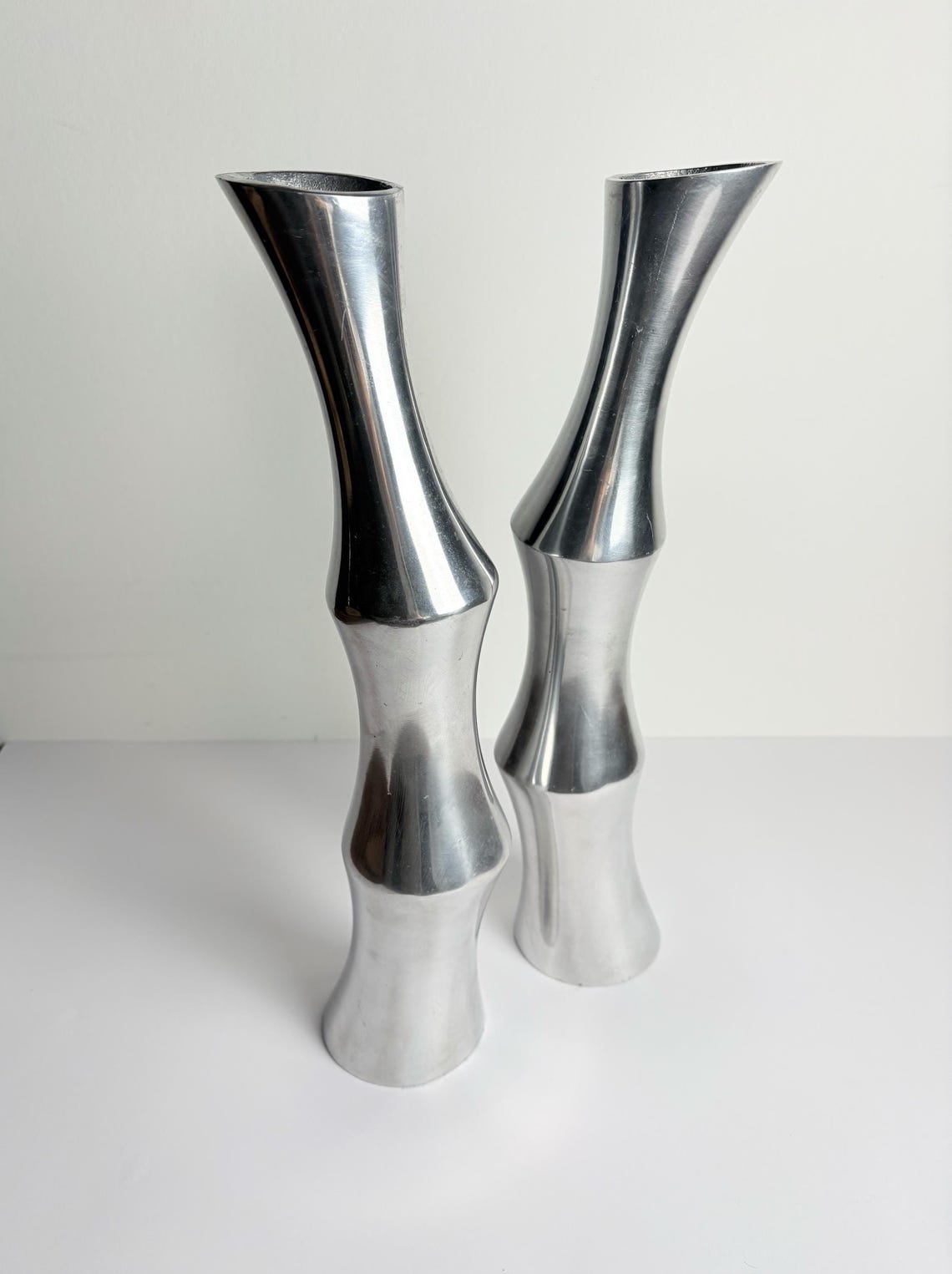 Vintage Cast Aluminum Vase Pair, Chrome Finish Sculptural Vases, 1970s ...