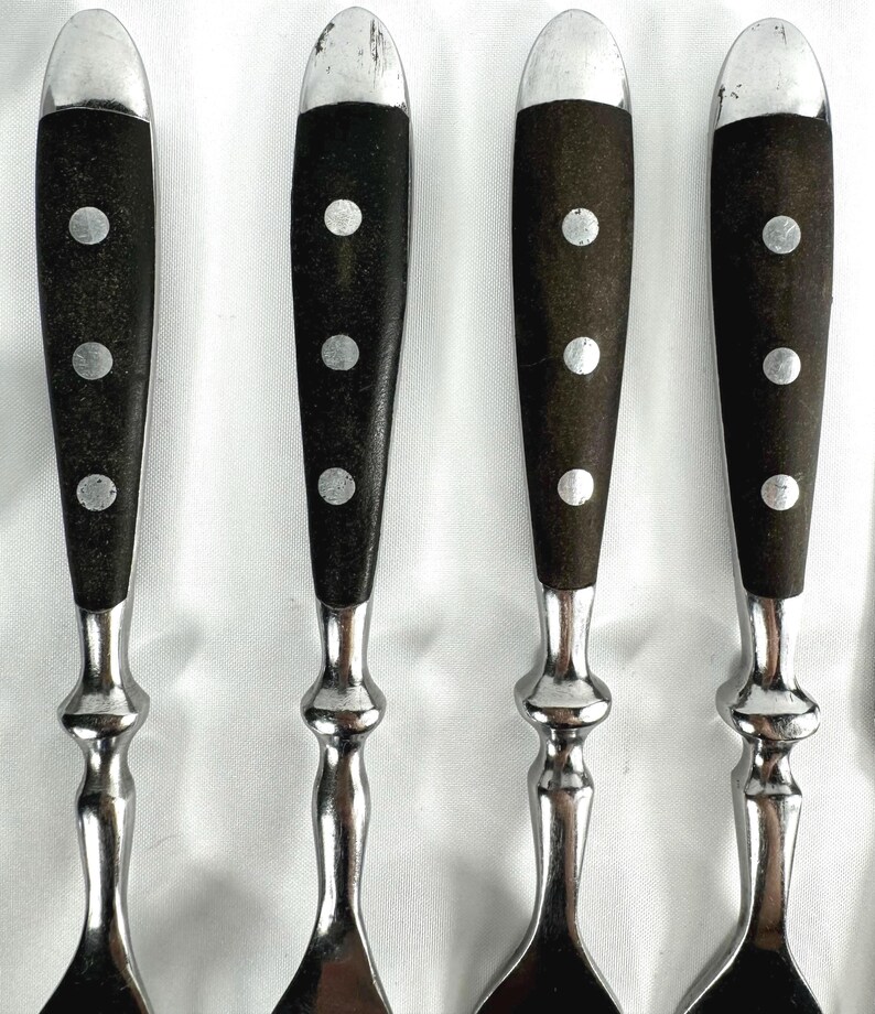 Vintage 12-piece Flatware Set Rustic Black Handle With Metal Rivets 4 ...