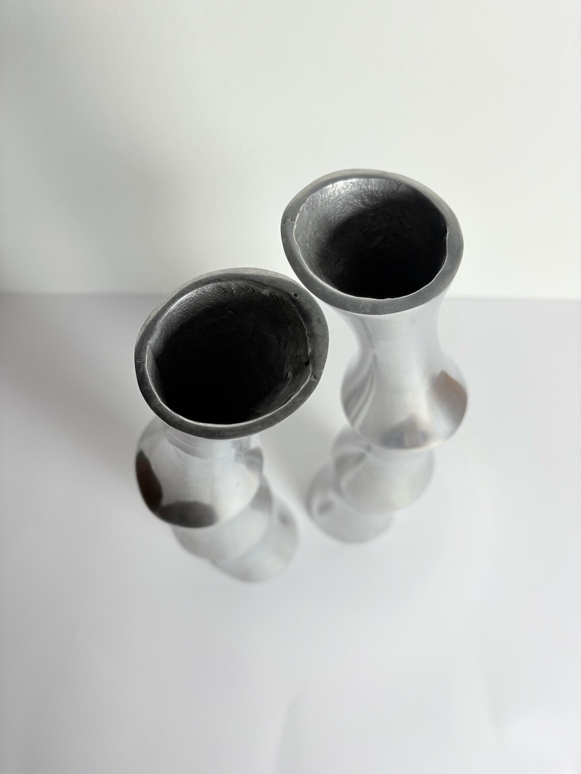 Vintage Cast Aluminum Vase Pair, Chrome Finish Sculptural Vases, 1970s ...
