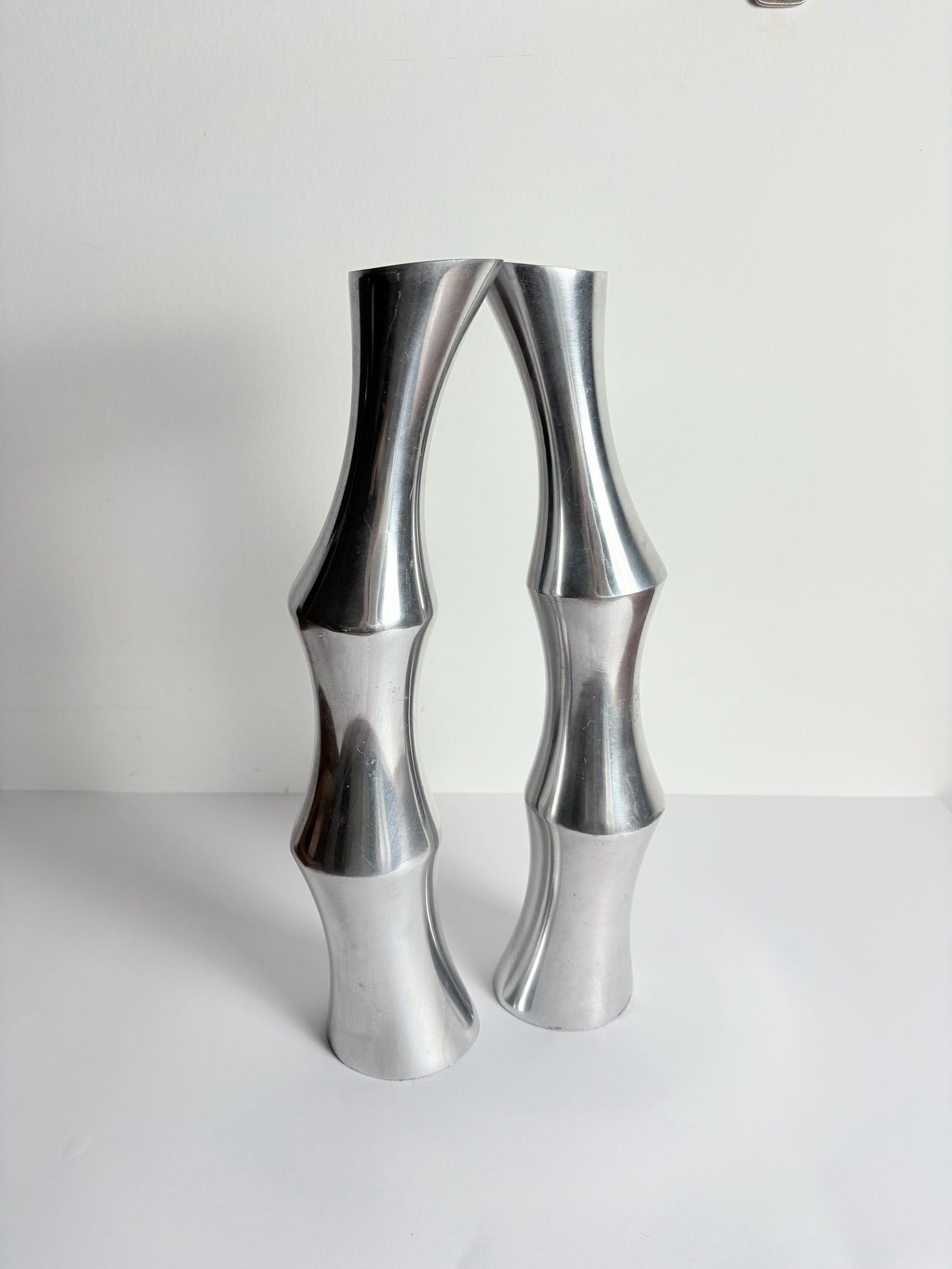Vintage Cast Aluminum Vase Pair, Chrome Finish Sculptural Vases, 1970s ...
