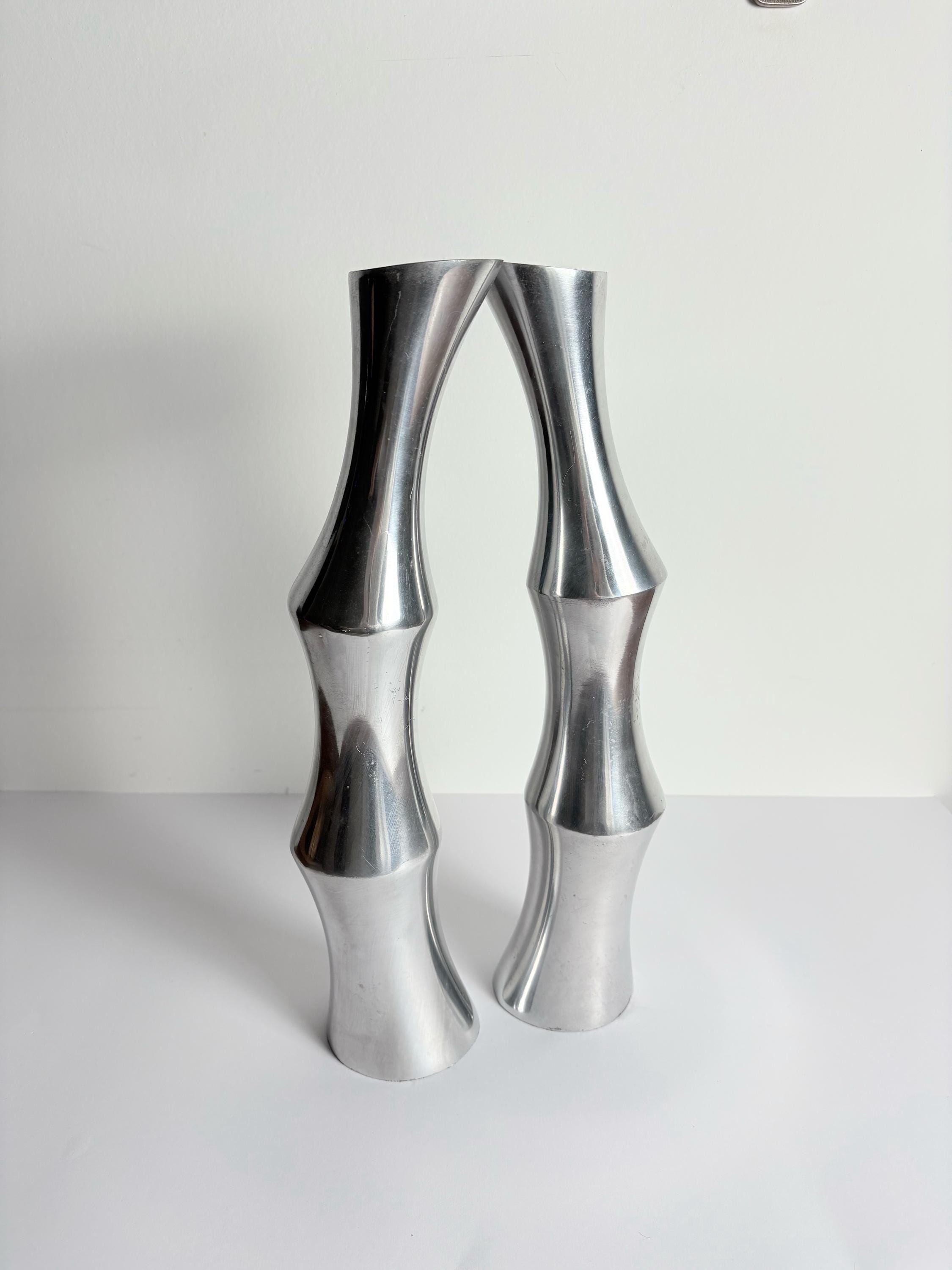 Vintage Cast Aluminum Vase Pair, Chrome Finish Sculptural Vases, 1970s ...