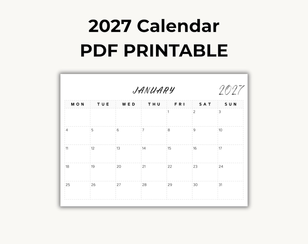 2027 Calendar Printable, Monthly Planner PDF, Minimalist Calendar 2027 ...