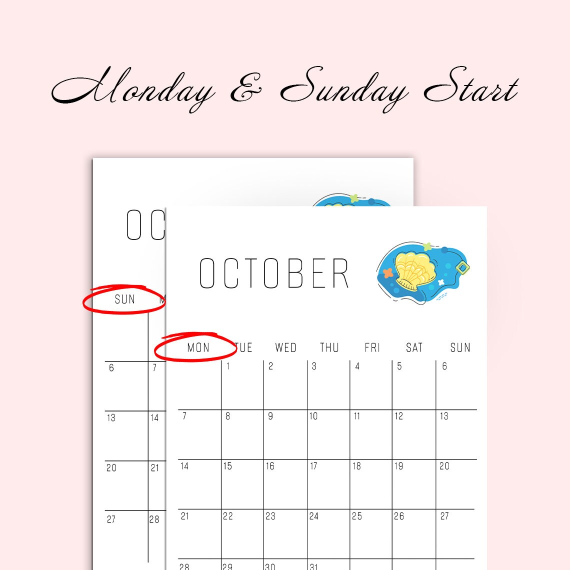 2024 Calendar Minimalist Sea Theme Calendar 2024 Watercolor Ocean Views ...