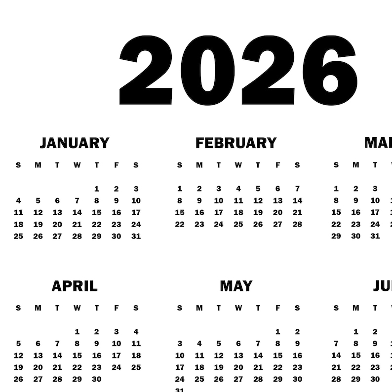 2026 Calendar PNG: Transparent Background, Printable (instant Download ...