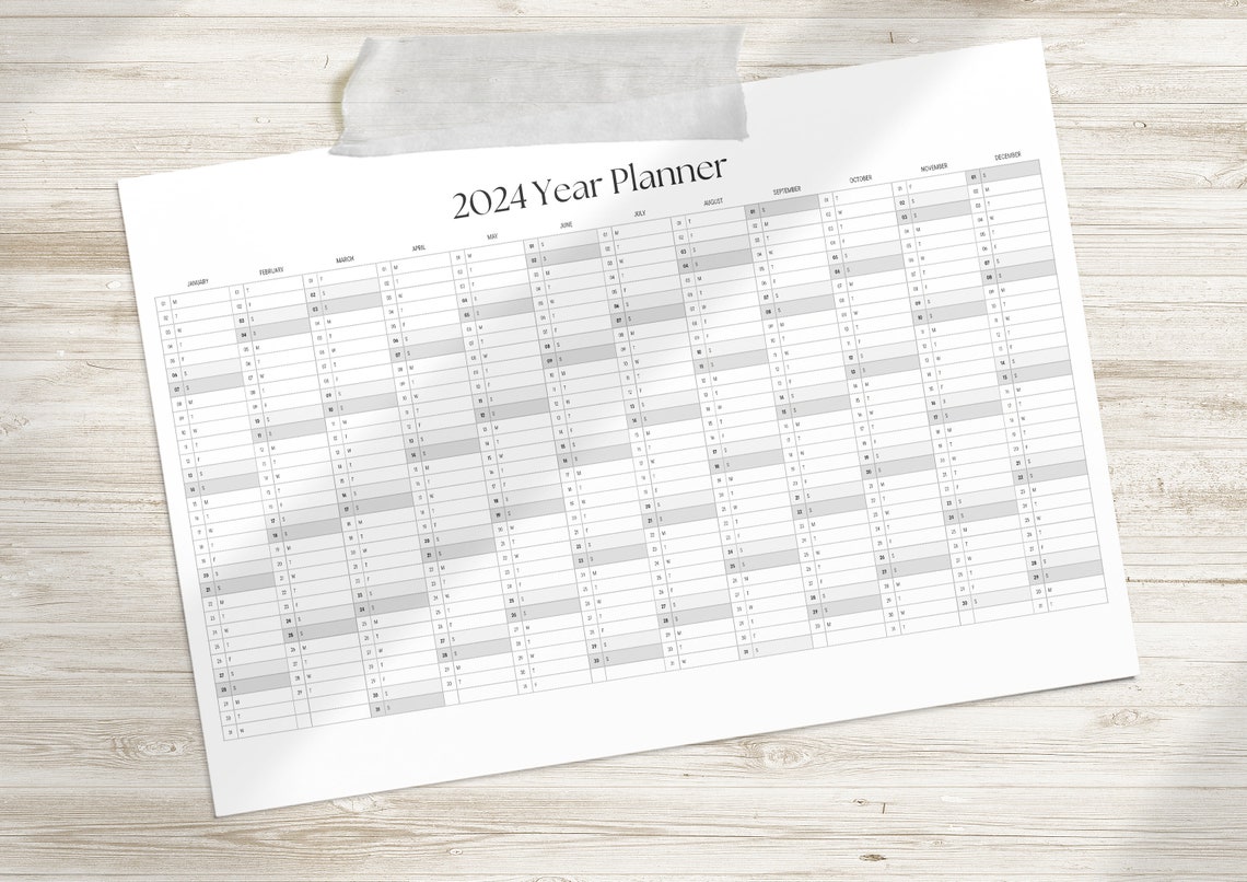 2024 Year Planner 2024 Minimalist Horizontal Calendar Planner 2024 One ...