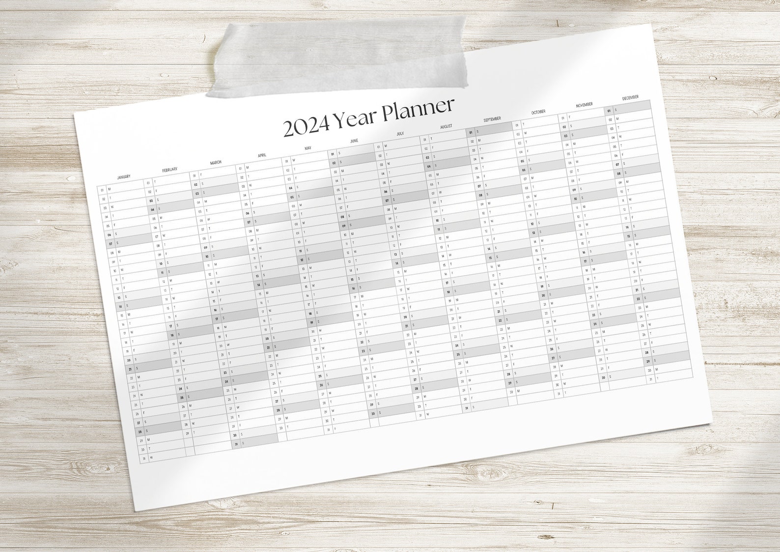 2024 Year Planner 2024 Minimalist Horizontal Calendar Planner 2024 One ...