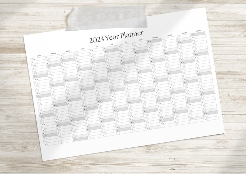 2024 Year Planner 2024 Minimalist Horizontal Calendar Planner 2024 One ...