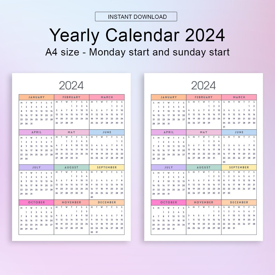 2024 2025 Yearly Calendar 2024 2025 Colorful Vertical Calendar One-page ...