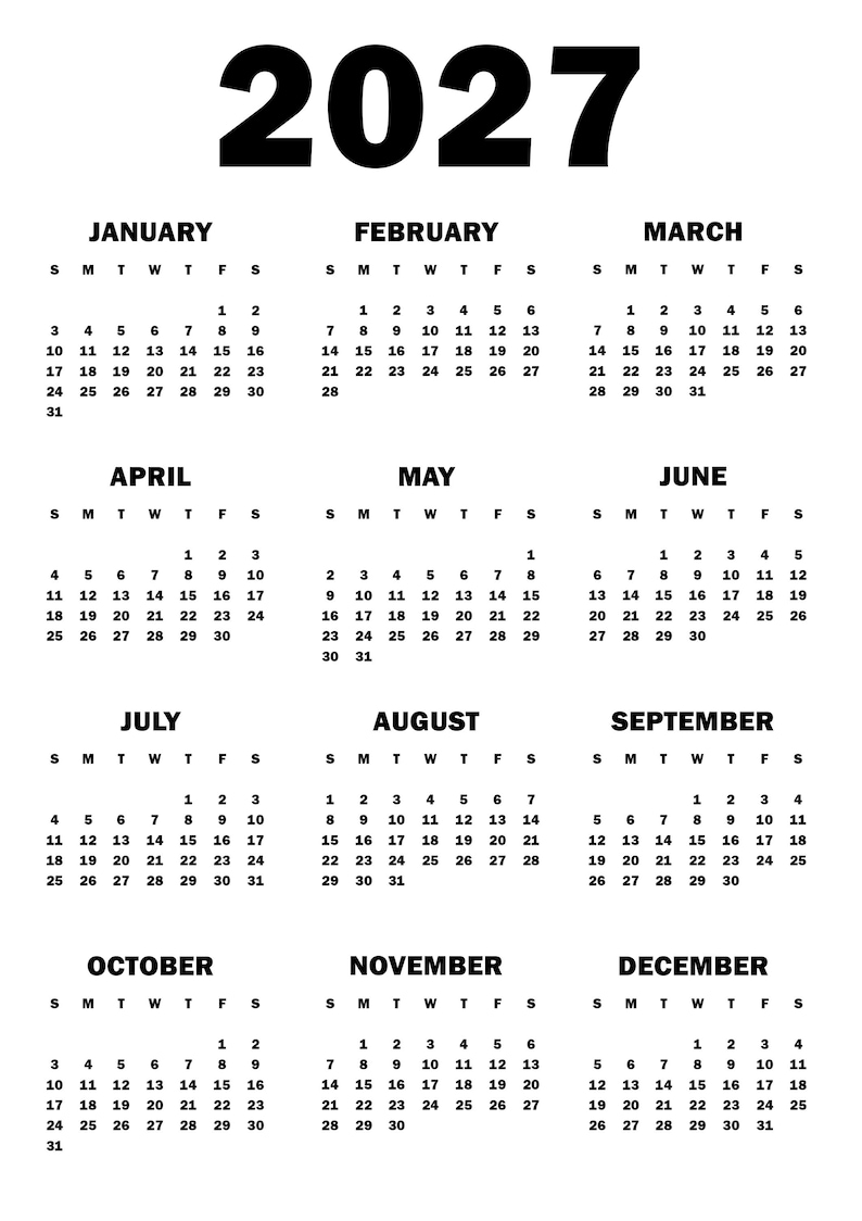 2027 Png Calendar Transparent Background, Minimalist Digital Calendar ...