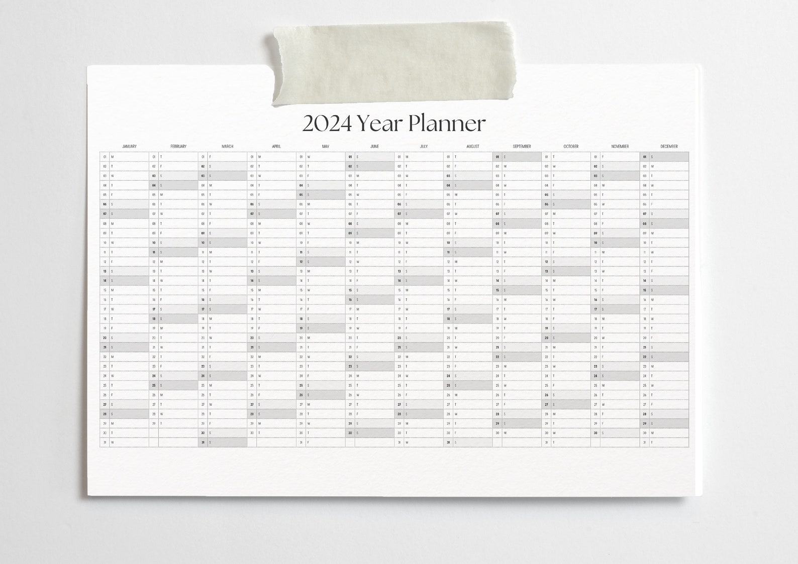 2024 Year Planner 2024 Minimalist Horizontal Calendar Planner 2024 One ...