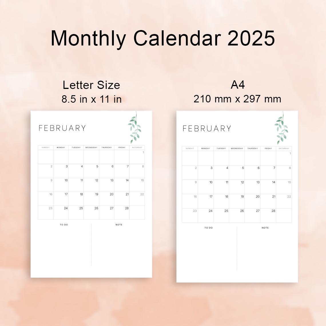 2025 Minimalist Leaf Pattern Calendar 2025 Monthly Sheets Calendar ...