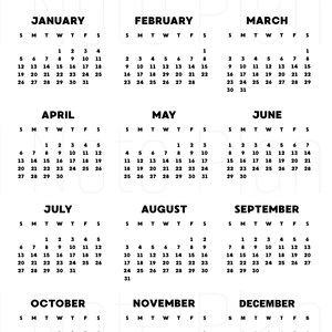 2025 Calendar PNG: Transparent Background, Sunday/monday Start (instant ...