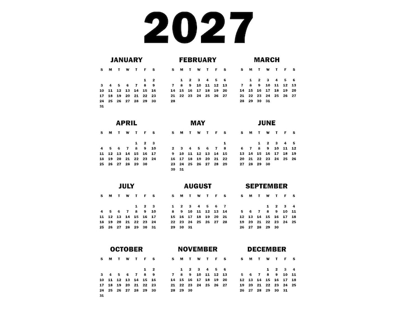 2027 Png Calendar Transparent Background, Minimalist Digital Calendar ...