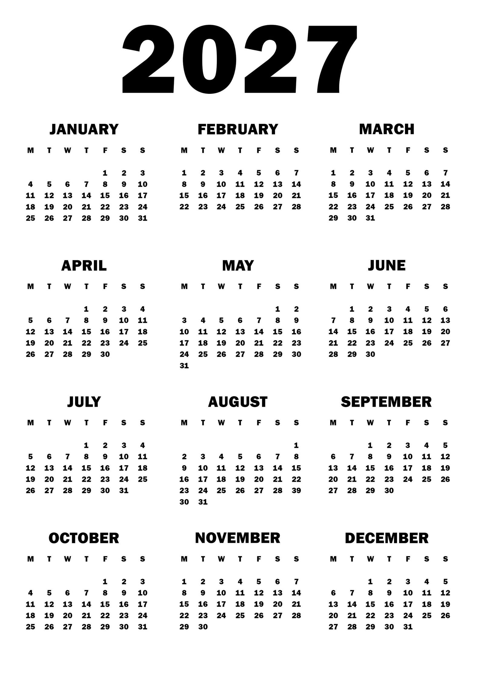 2027 Png Calendar Transparent Background, Minimalist Digital Calendar ...