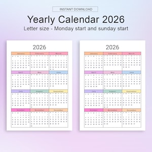 2025-2026 Yearly Calendar: A4 & Letter Size, Colorful Planner (PDF ...