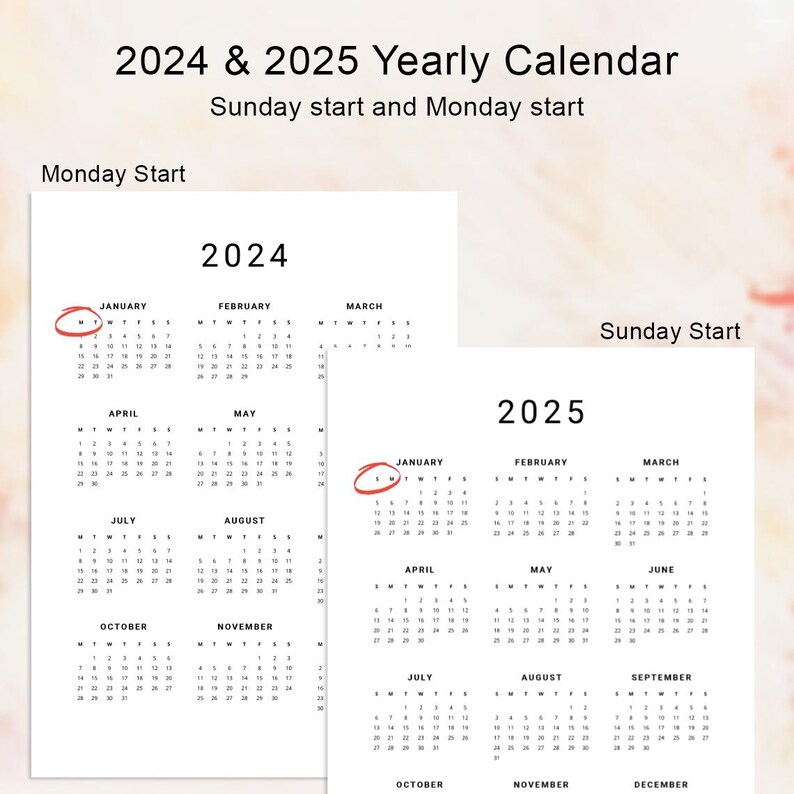 2024 & 2025 Calendar 2024 2025 Yearly Calendar Printable Minimalist ...