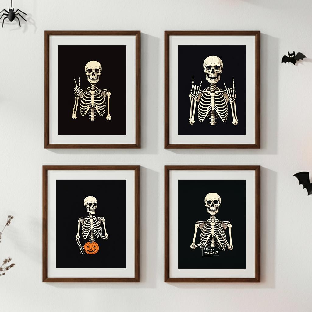 Skeleton Print SET of 8 Digital Prints. Halloween Printable Wall Art ...