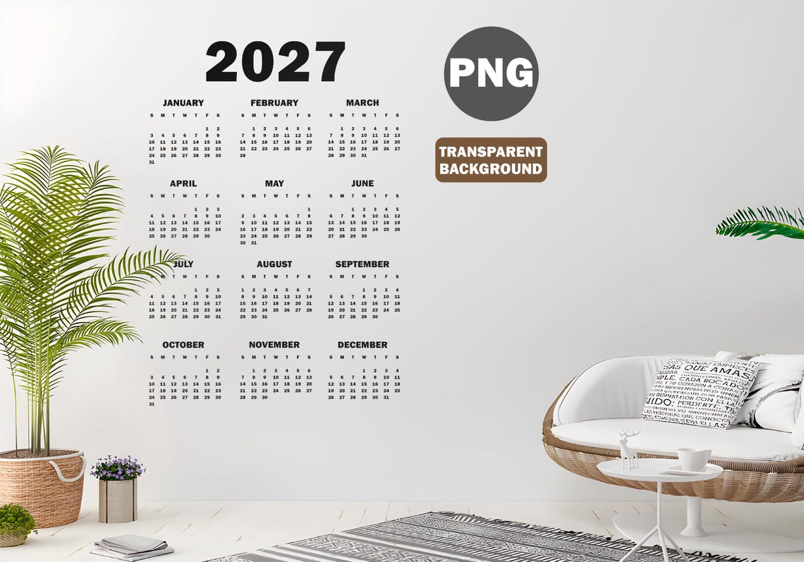 2027 Png Calendar Transparent Background, Minimalist Digital Calendar ...