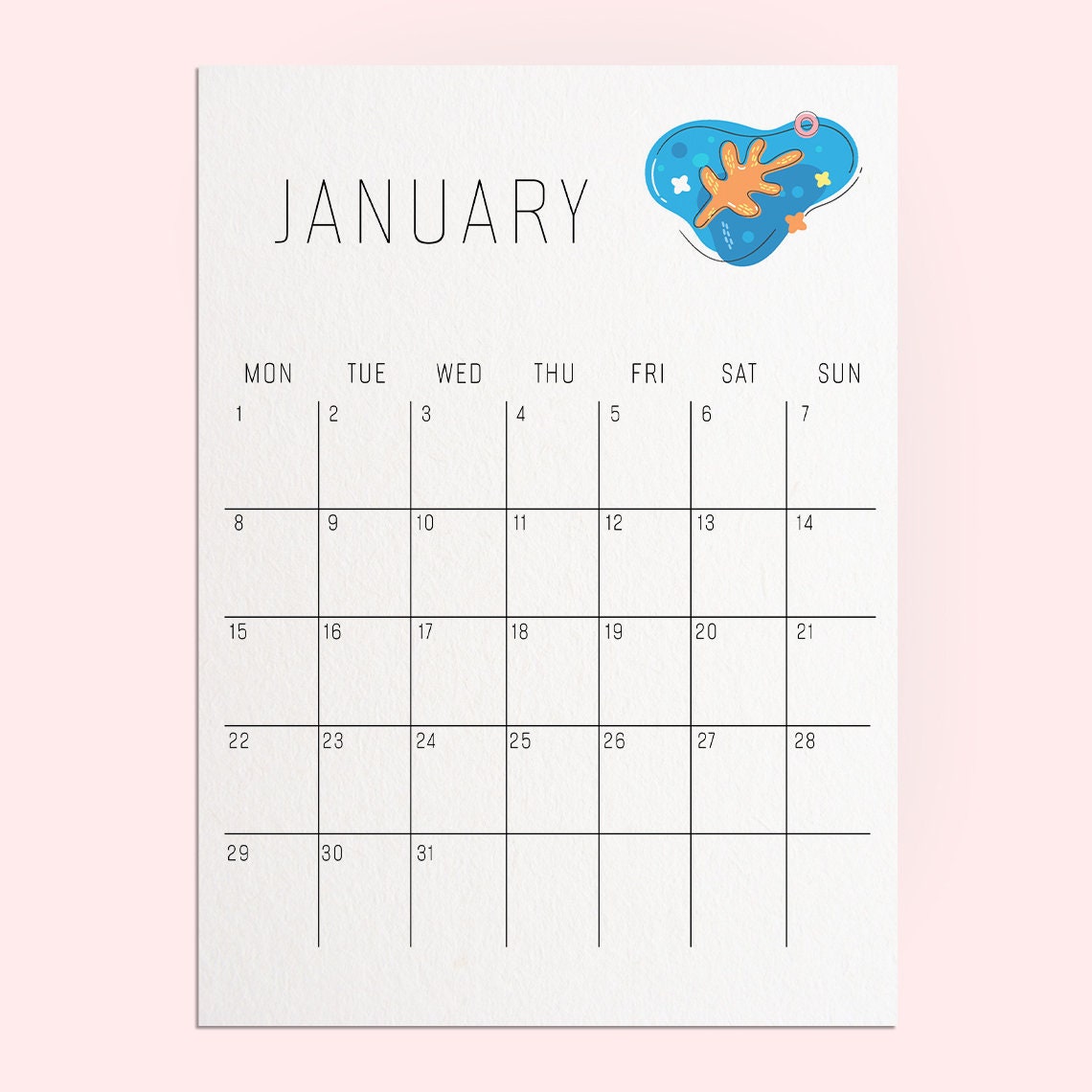 2024 Calendar Minimalist Sea Theme Calendar 2024 Watercolor Ocean Views ...