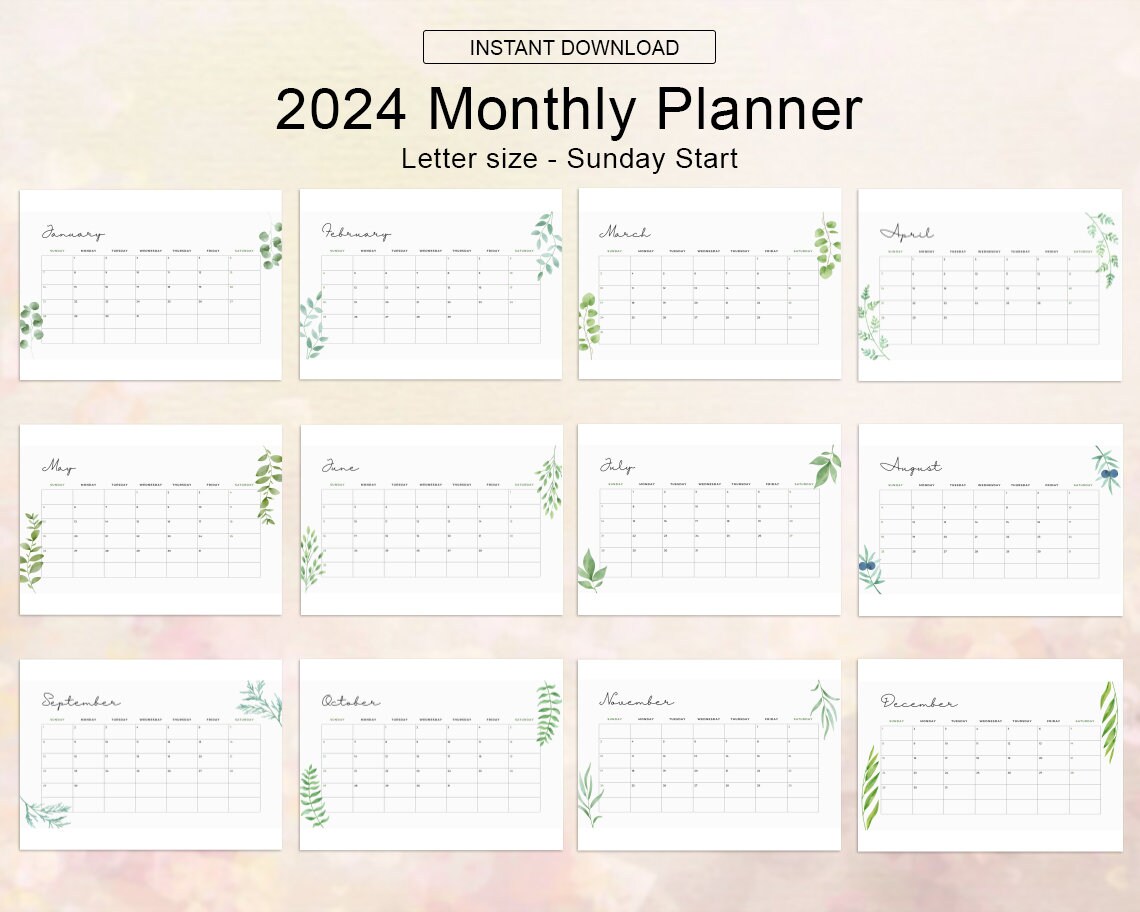 2024 & 2025 Calendar 2024 2025 Minimalist Plant-themed Horizontal ...
