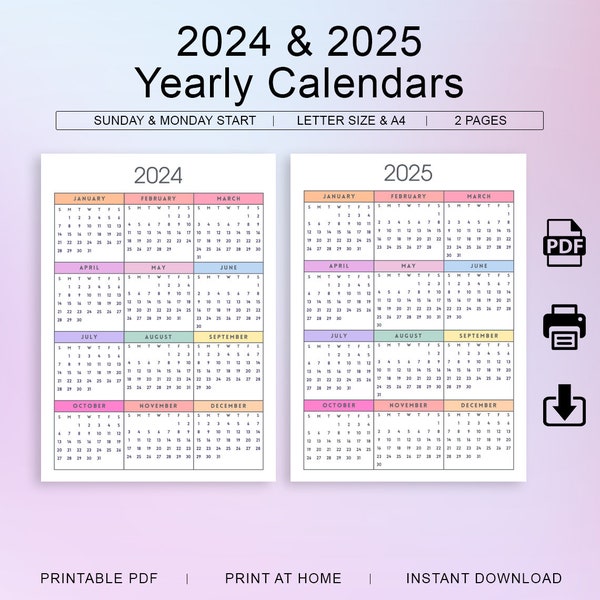 Colorful 2024 2025 Calendar - Etsy UK