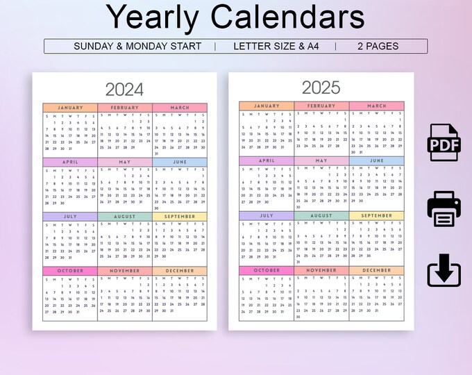 2024 & 2025 Calendar Printable 2024 2025 Minimalist Horizontal Planner ...