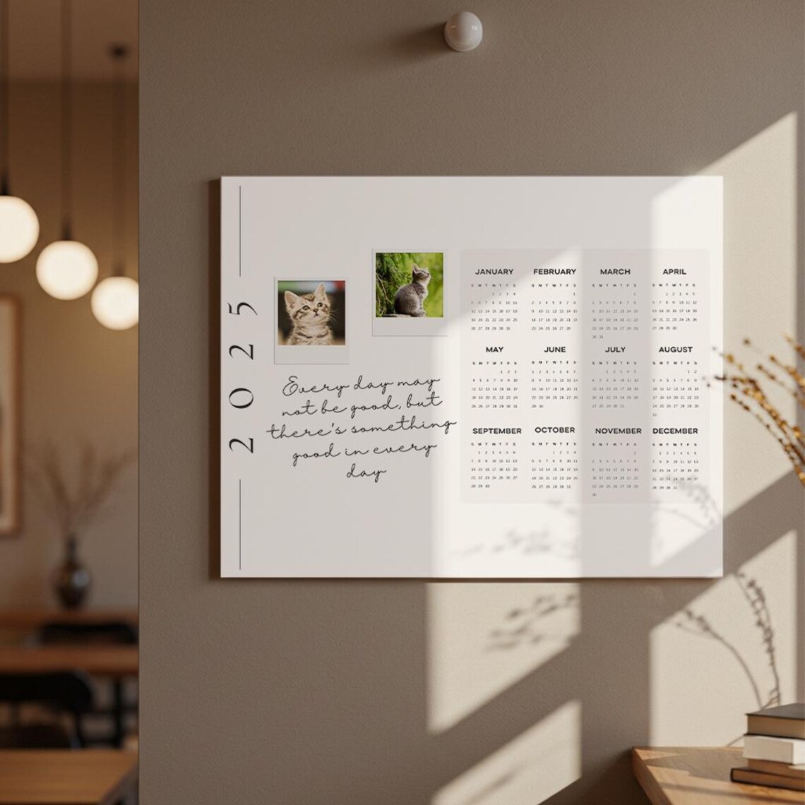 2025 Printable Minimalist Calendar With Cats Polaroid-style Design Find ...