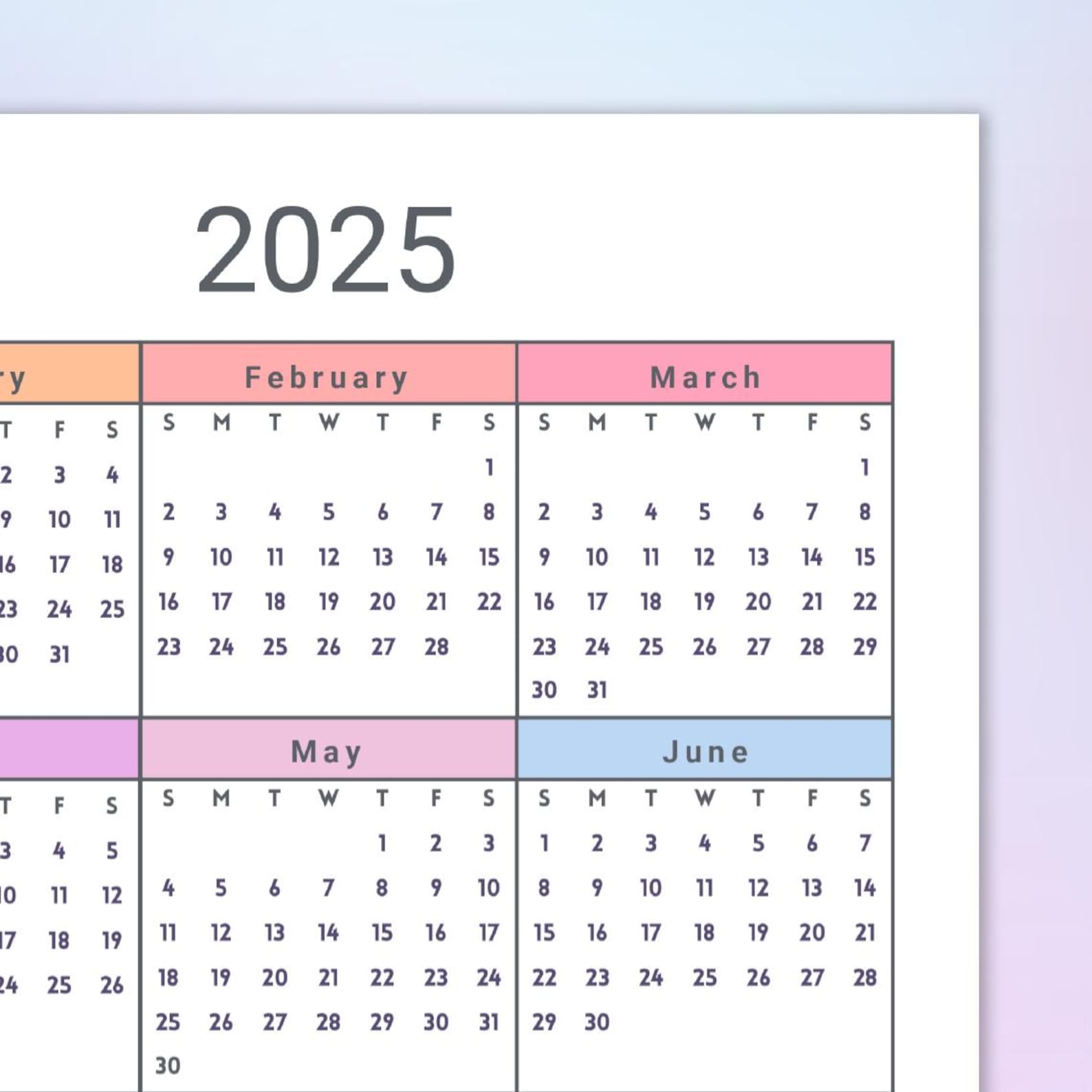 2025 2026 Colorful Yearly Calendar 2025 2026 - A4 and Letter Formats ...
