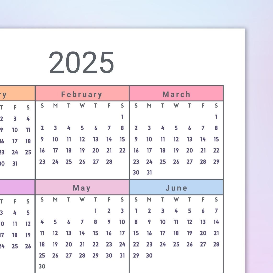 2025 2026 Colorful Yearly Calendar 2025 2026 - A4 and Letter Formats ...