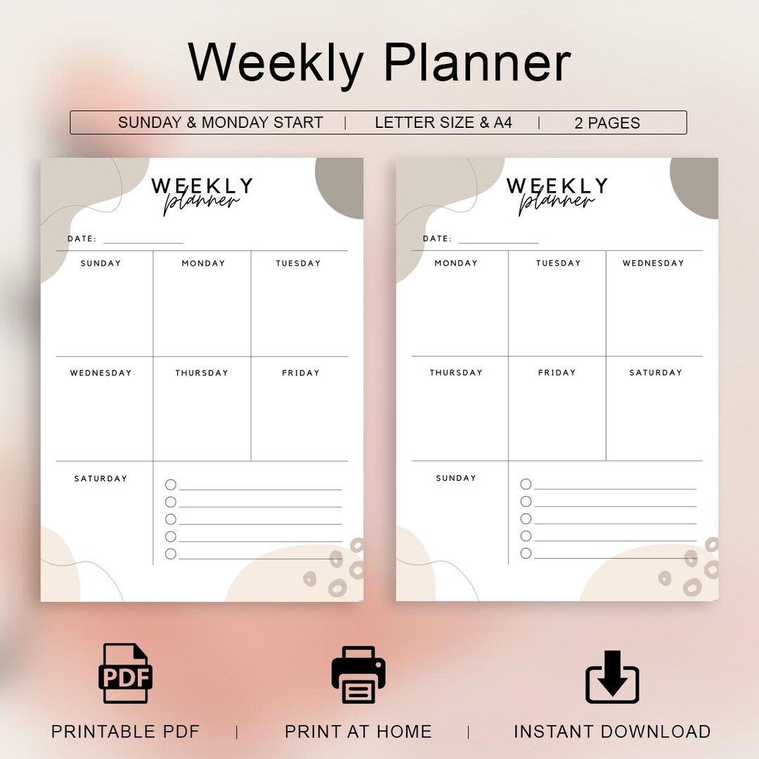 Weekly Planner PDF Minimalist Design Weekly Planner Beige Design With ...