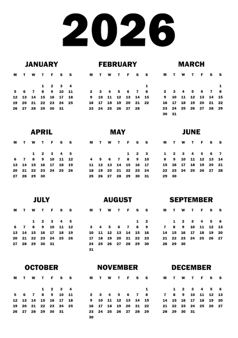 Kalender, PNG 2026: transparante achtergrond, afdrukbaar (directe ...
