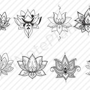 Lotus Print SVG Lotus Clipart SVG Bundle 8 Lotus Designs Nature Svg ...