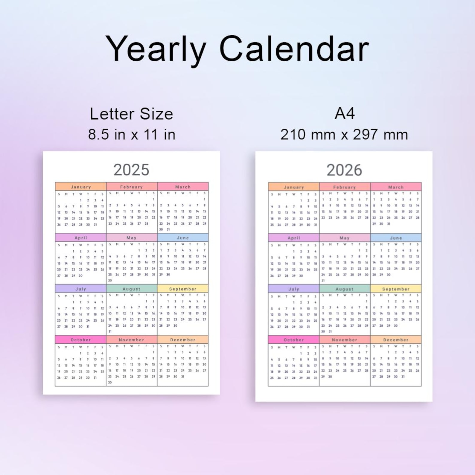 2025-2026 Yearly Calendar: A4 & Letter Size, Colorful Planner (PDF ...