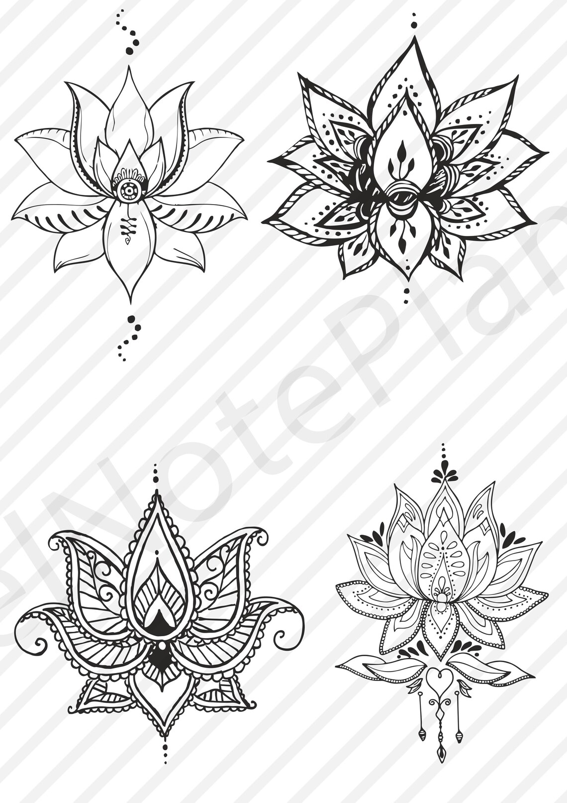 Lotus Print SVG Lotus Clipart SVG Bundle 8 Lotus Designs Nature Svg ...
