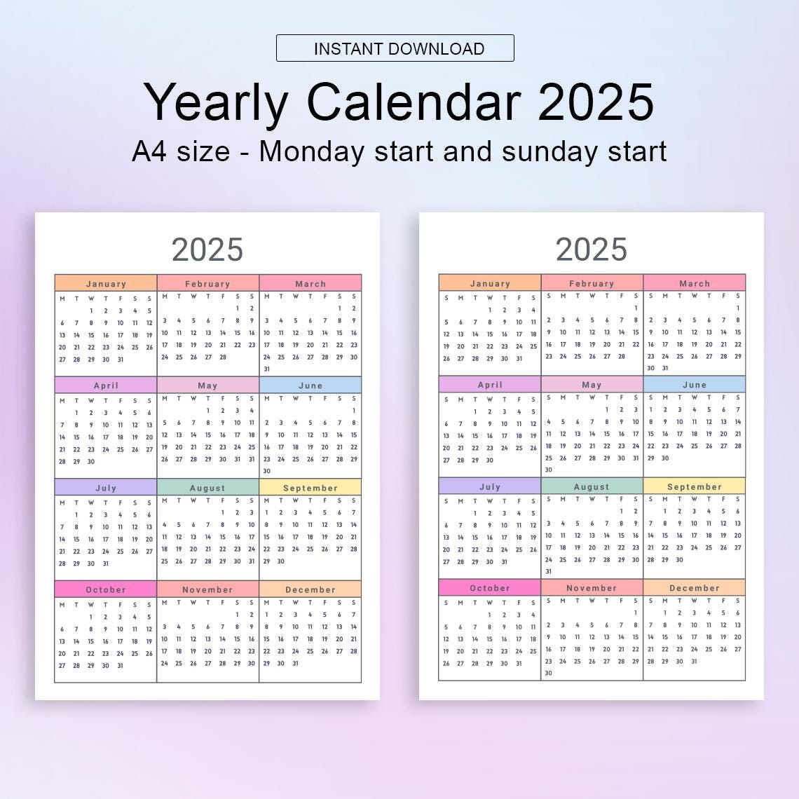 2025-2026 Yearly Calendar: A4 & Letter Size, Colorful Planner (PDF ...